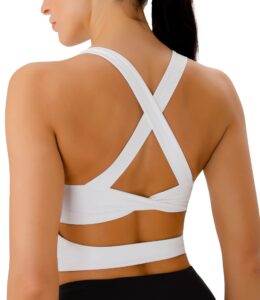 joyspels sports bras for women extra comfort criss-cross back padded workout tops for women medium support white