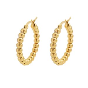 edforce stainless steel beads hoop earrings (27mm) (gold)