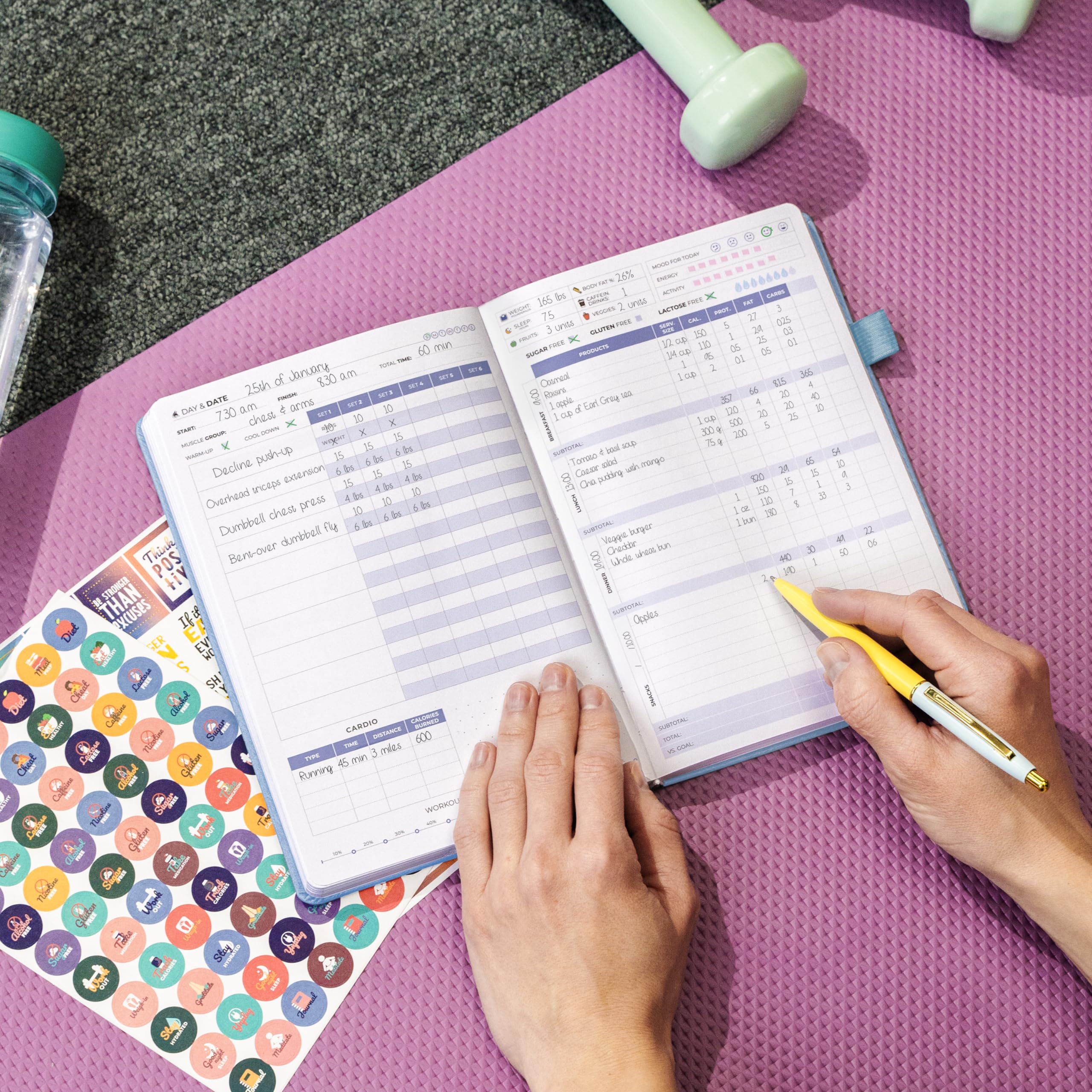 Clever Fox Fitness & Food Journal – Nutrition & Workout Planner for Women & Men – Diet & Gym Exercise Log Book with Calendars, Diet & Training Trackers - Undated, A5 Size, Hardcover (Light Blue)