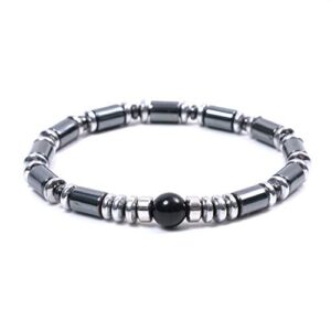 jbans hematite 486 healing stones beaded stretch bracelet 2 size for men. good luck therapy bracelets. strong elastic sring (18)