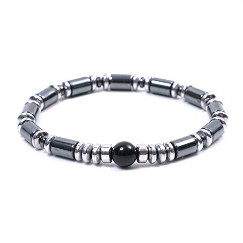 JBANS Hematite 486 Healing Stones Beaded Stretch Bracelet 2 Size for Men. Good Luck Therapy Bracelets. Strong Elastic Sring (18)