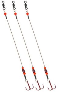 tooth shield tackle tungsten weighted ice fishing tip up leader/rig (90 lb) / (1/8 oz) ice fishing sucker walleye pike musky predator rig (3 pack) [camo/red tungsten/red bead] (hook size: 6)