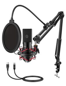 fifine usb microphone set with flexible boom arm stand pop filter, plug and play with pc desktop laptop computer, streaming podcast instrument mic kit for home studio (t732)