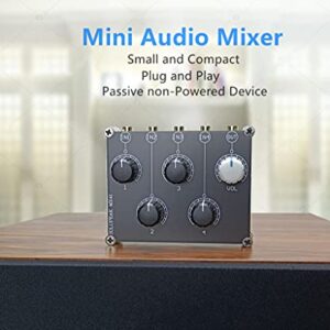 mini 4-way audio mixer Stereo 4-in-1-out AUX, Passive 3.5mm line levels control