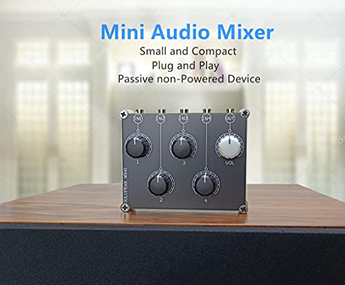 mini 4-way audio mixer Stereo 4-in-1-out AUX, Passive 3.5mm line levels control