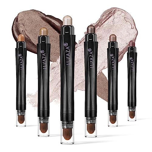 LUXAZA 6PCS Cream Brown Neutral Eyeshadow Stick Makeup Sets, Metallic Eye Brightener Stick Pencil Crayon -B02-Fall Brown