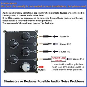 mini 4-way audio mixer Stereo 4-in-1-out AUX, Passive 3.5mm line levels control