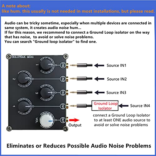 mini 4-way audio mixer Stereo 4-in-1-out AUX, Passive 3.5mm line levels control