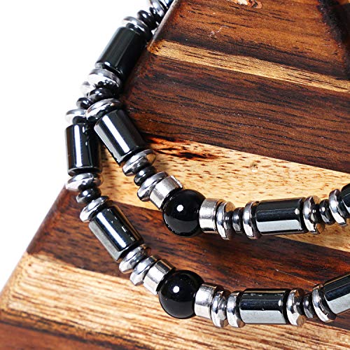 JBANS Hematite 486 Healing Stones Beaded Stretch Bracelet 2 Size for Men. Good Luck Therapy Bracelets. Strong Elastic Sring (18)