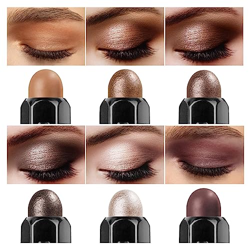 LUXAZA 6PCS Cream Brown Neutral Eyeshadow Stick Makeup Sets, Metallic Eye Brightener Stick Pencil Crayon -B02-Fall Brown