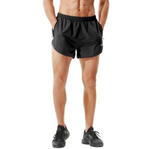 TENJOY Men's Running Shorts Gym Athletic Workout Shorts for Men 3 inch Sports Shorts with Zipper Pocket Black