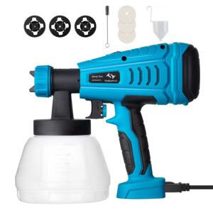 tilswall paint sprayer, electric paint gun with 1300ml detachable tank max 1200ml/min, 3 spray patterns, 3 nozzle sizes for fence, cabinet, home painting blue