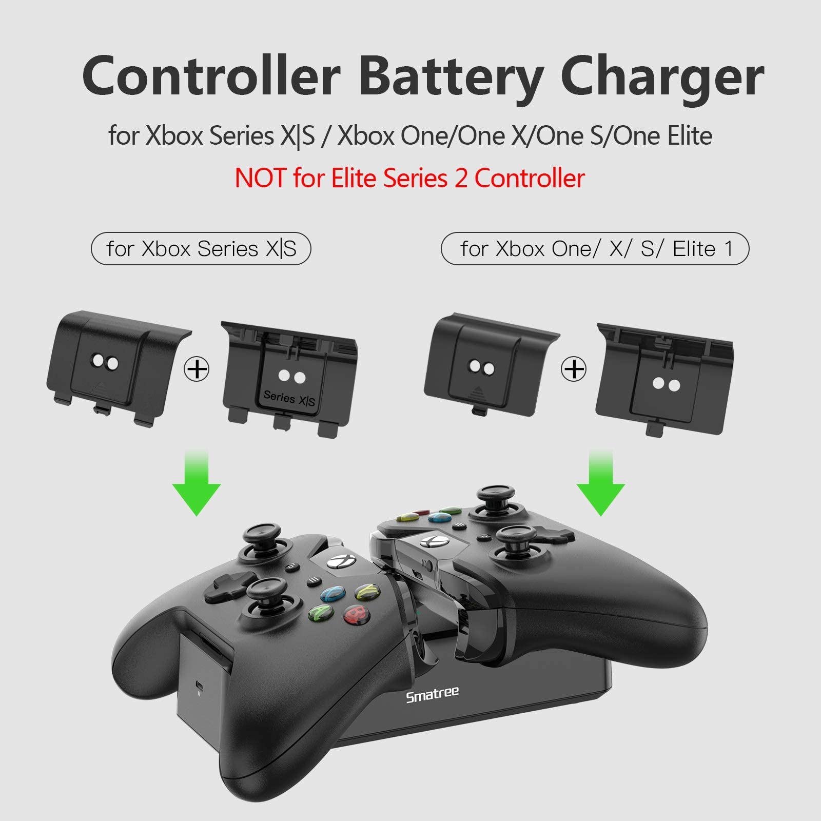 Smatree Controller Charger Station for Xbox One/Xbox Series X|S, Dual Charging Dock Compatible with Xbox Series X|S/Xbox One/One X/One S/One Elite, 2x2600mAh Rechargeable Battery