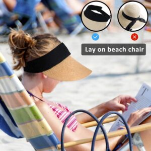 Women Straw Sun Visor Hat Wide Brim Summer UV Protection Beach Cap Foldable Packale Korean Style Khaki