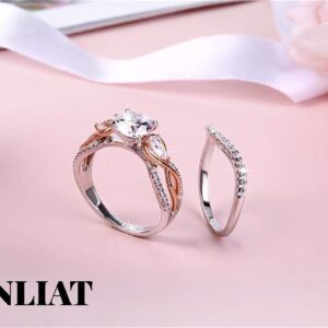 SUNLIAT Engagement Ring Bridal Sets for Women,925 Sterling Silver Rose Gold Plated Cubic Zirconia Wedding Band Ring Set, Promise Rings for Her Anniversary Rings Size 8.5