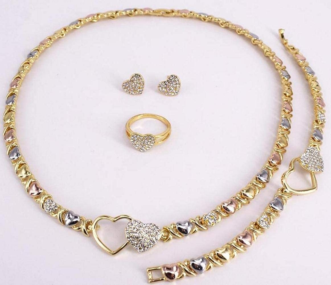 Generic Women's Hugs & Kisses XOXO Real Gold Plated Layered 4 Pieces Necklace Set Includes Necklace Ring Bracelet & Earrings Set Multi Color #19