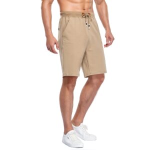 Immerguter Mens Shorts Adjustable Elastic Waist Casual Workout Shorts with Pockets,42,HC-ZZ-Khaki