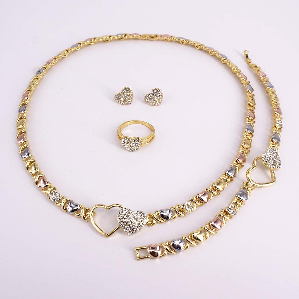 Generic Women's Hugs & Kisses XOXO Real Gold Plated Layered 4 Pieces Necklace Set Includes Necklace Ring Bracelet & Earrings Set Multi Color #19