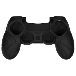 PlayVital Guardian Edition Black Ergonomic Soft Anti-Slip Controller Silicone Case Cover for ps4, Rubber Protector Skin with Joystick Caps for ps4 Slim for ps4 Pro Controller