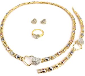 generic women's hugs & kisses xoxo real gold plated layered 4 pieces necklace set includes necklace ring bracelet & earrings set multi color #19