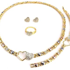 Generic Women's Hugs & Kisses XOXO Real Gold Plated Layered 4 Pieces Necklace Set Includes Necklace Ring Bracelet & Earrings Set Multi Color #19