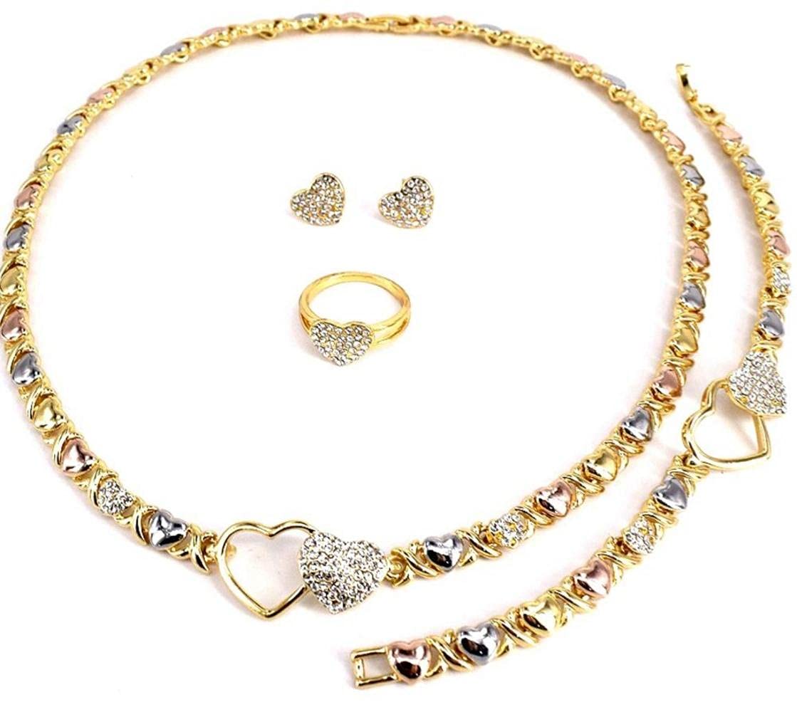 Generic Women's Hugs & Kisses XOXO Real Gold Plated Layered 4 Pieces Necklace Set Includes Necklace Ring Bracelet & Earrings Set Multi Color #19