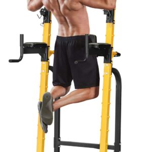 ZENOVA Power Tower Pull Up Bar Station, Pull Up Tower Dip Station for Home Fitness Exercise,Multi-Function Workout Equipment Squat Rack (Yellow)