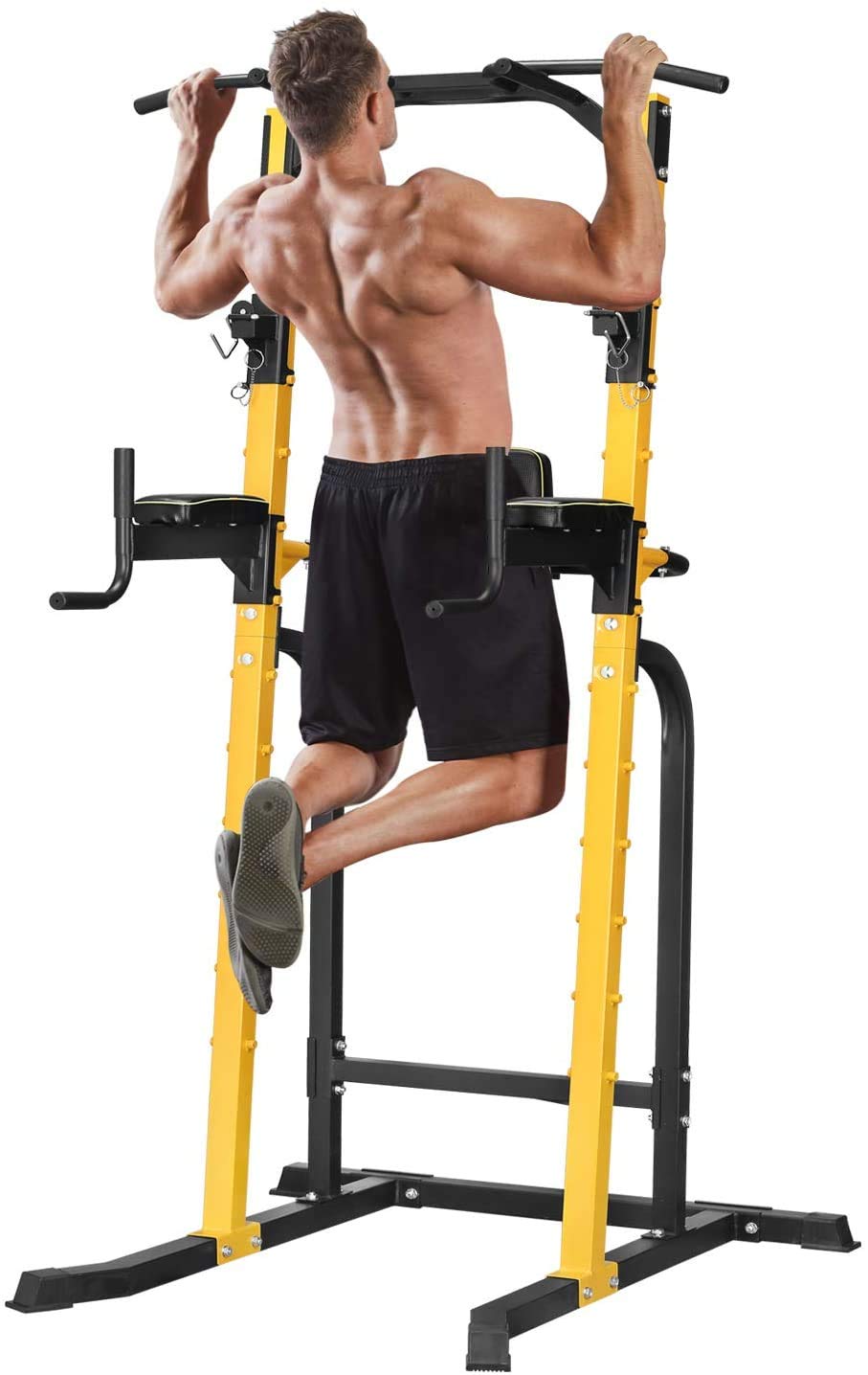 ZENOVA Power Tower Pull Up Bar Station, Pull Up Tower Dip Station for Home Fitness Exercise,Multi-Function Workout Equipment Squat Rack (Yellow)