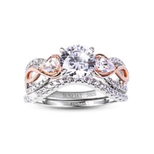 sunliat engagement ring bridal sets for women,925 sterling silver rose gold plated cubic zirconia wedding band ring set, promise rings for her anniversary rings size 8.5