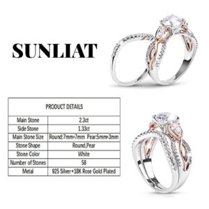 SUNLIAT Engagement Ring Bridal Sets for Women,925 Sterling Silver Rose Gold Plated Cubic Zirconia Wedding Band Ring Set, Promise Rings for Her Anniversary Rings Size 8.5