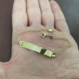 14kt Yellow Gold Name Bar Id Bracelet – Handmade 18k Solid Personalized Bracelets - Free Customizable Engraving Identification – Elegant Women's Gift Adjustable 6.5 ,7 ,7.5 Inches (Yellow, gold 14k)