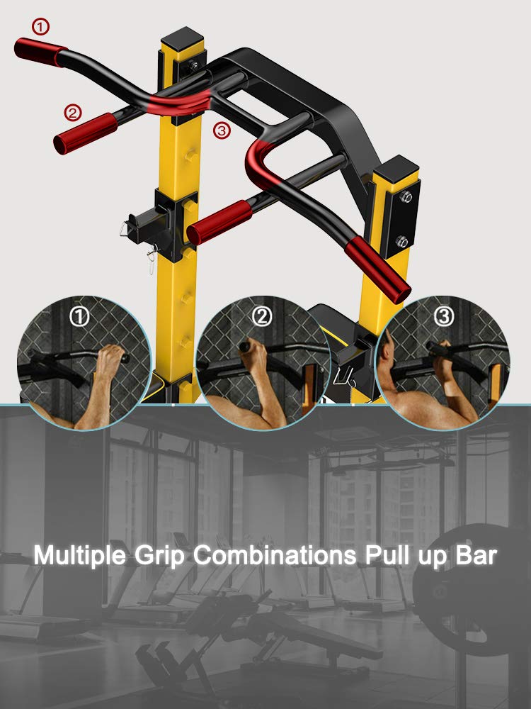 ZENOVA Power Tower Pull Up Bar Station, Pull Up Tower Dip Station for Home Fitness Exercise,Multi-Function Workout Equipment Squat Rack (Yellow)