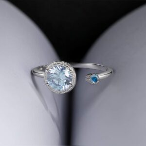 Presentski March Birthstone Rings for Women Sterling Silver CZ Blue Aquamarine Birthstone Adjustable Rings