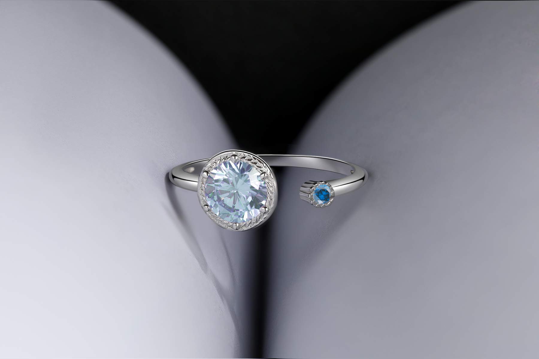 Presentski March Birthstone Rings for Women Sterling Silver CZ Blue Aquamarine Birthstone Adjustable Rings