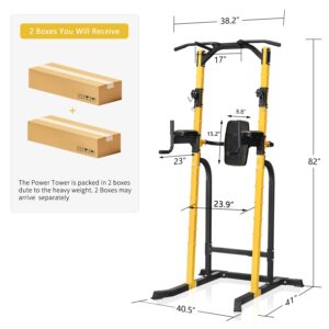 ZENOVA Power Tower Pull Up Bar Station, Pull Up Tower Dip Station for Home Fitness Exercise,Multi-Function Workout Equipment Squat Rack (Yellow)