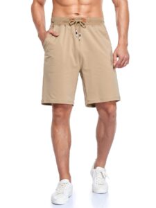 immerguter mens shorts adjustable elastic waist casual workout shorts with pockets,42,hc-zz-khaki