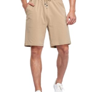 Immerguter Mens Shorts Adjustable Elastic Waist Casual Workout Shorts with Pockets,42,HC-ZZ-Khaki