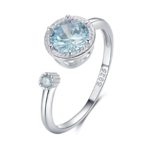 presentski march birthstone rings for women sterling silver cz blue aquamarine birthstone adjustable rings