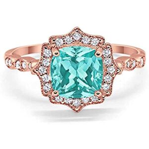 reyansh fashion created cushion cut paraiba tourmaline 925 sterling silver 14k rose gold finish halo art deco engagement ring for women