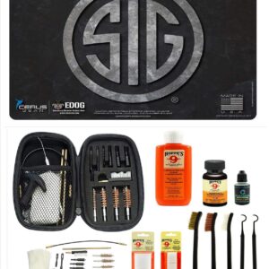 EDOG Range Warrior 27 Pc Gun Cleaning Kit - Compatible with Sig Sauer Pistols - Sig Logo Mat, Range Warrior Universal .22 9mm - .45 Kit & Tac Book Accessories Set