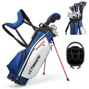 tangkula complete golf clubs package set 10 pieces for men & women right hand, includes 460cc alloy driver, 3# fairway wood, 4# hybrid, 6#, 7#, 8#, 9# & p# irons, putter, stand bag (blue)