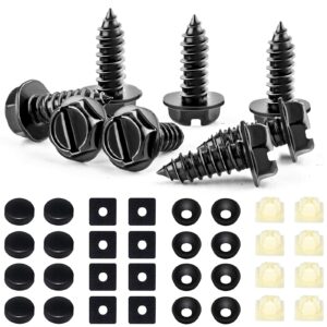 8 sets premium stainless steel license plate screws kit, rust-proof & anti-rattle license plate bolts(black)