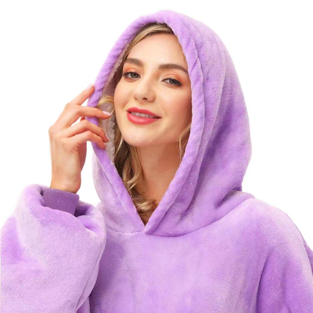 Kipswiza Oversized Wearable Blanket Sherpa Fleece Thick Warm Hoodie Blanket Big Hooded Sweatshirt Hoodie Blanket for Women Mom Sister Girls Teens Men, Purple