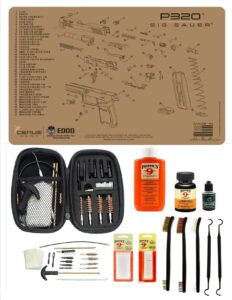 edog range warrior 27 pc gun cleaning kit - compatible with sig sauer p320 tan - schematic (exploded view) mat, range warrior universal .22 9mm - .45 kit & tac book accessories set