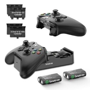 smatree controller charger station for xbox one/xbox series x|s, dual charging dock compatible with xbox series x|s/xbox one/one x/one s/one elite, 2x2600mah rechargeable battery