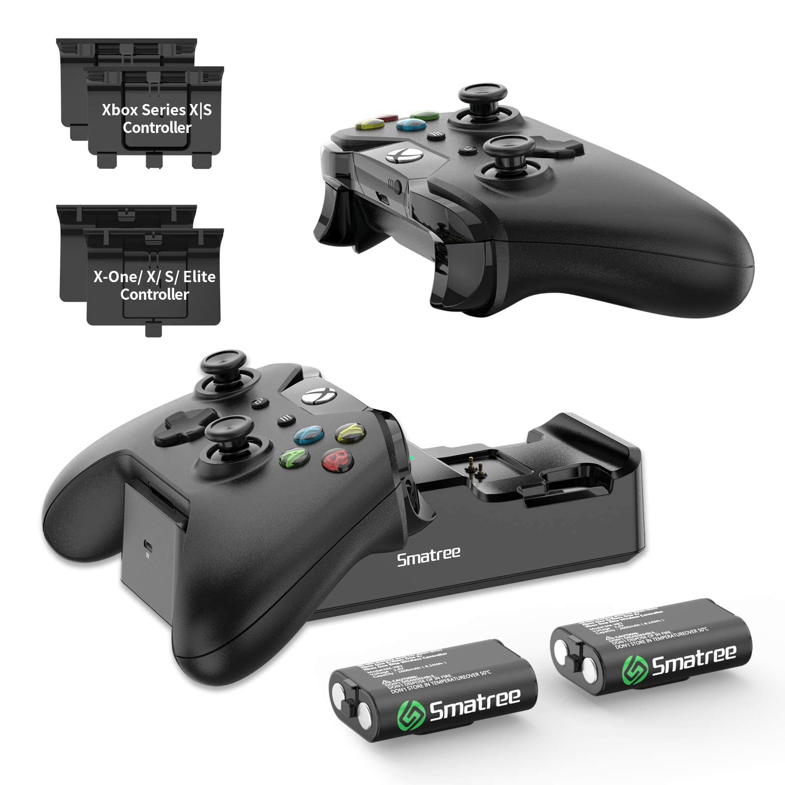 Smatree Controller Charger Station for Xbox One/Xbox Series X|S, Dual Charging Dock Compatible with Xbox Series X|S/Xbox One/One X/One S/One Elite, 2x2600mAh Rechargeable Battery