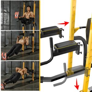 ZENOVA Power Tower Pull Up Bar Station, Pull Up Tower Dip Station for Home Fitness Exercise,Multi-Function Workout Equipment Squat Rack (Yellow)