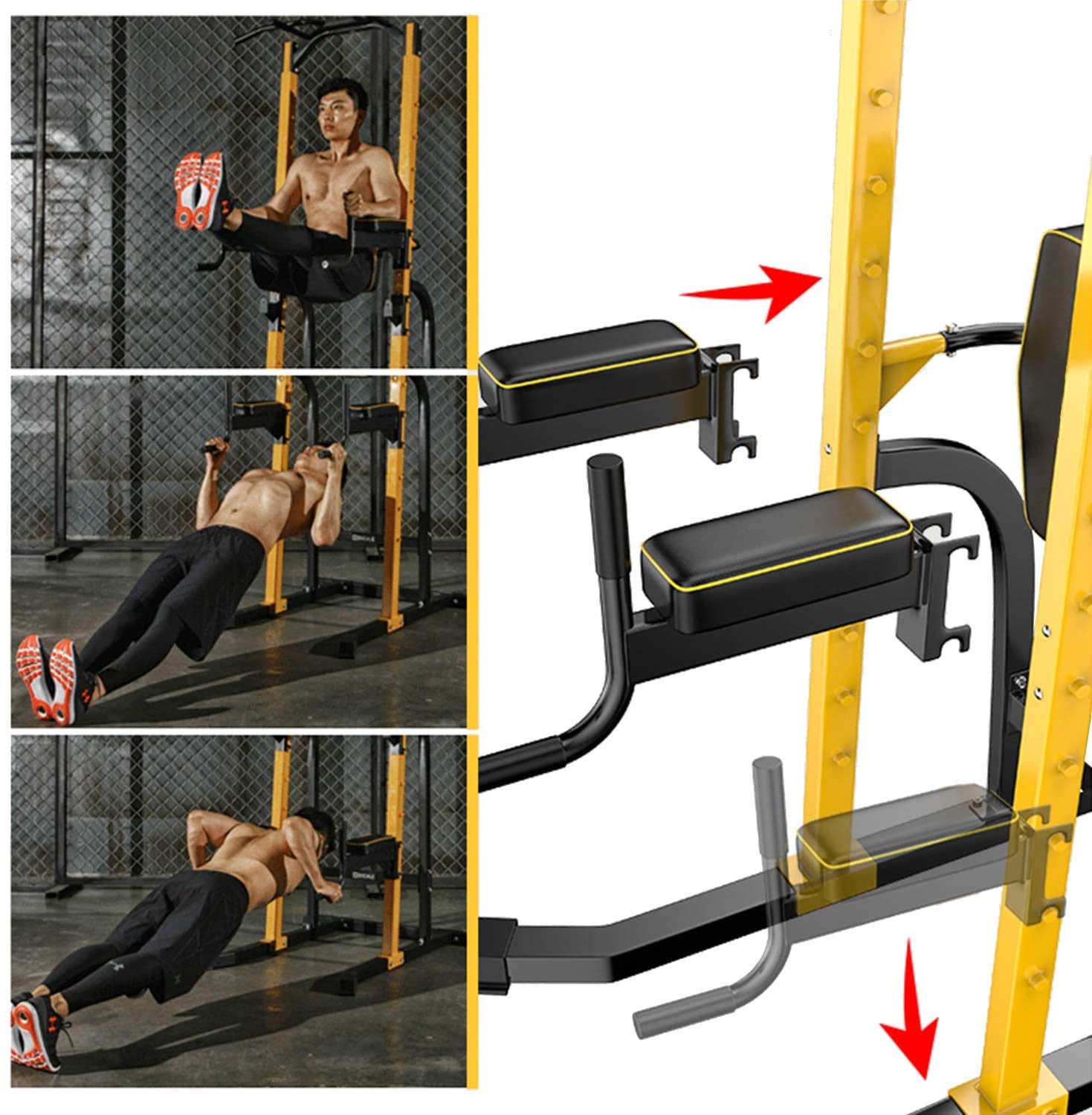 ZENOVA Power Tower Pull Up Bar Station, Pull Up Tower Dip Station for Home Fitness Exercise,Multi-Function Workout Equipment Squat Rack (Yellow)