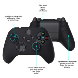 PlayVital Black Pure Series Anti-Slip Silicone Cover Skin for Xbox Series X Controller, Soft Rubber Case Protector for Xbox Core Wireless Controller with Black Thumb Grip Caps