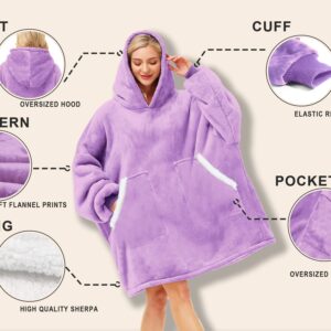 Kipswiza Oversized Wearable Blanket Sherpa Fleece Thick Warm Hoodie Blanket Big Hooded Sweatshirt Hoodie Blanket for Women Mom Sister Girls Teens Men, Purple